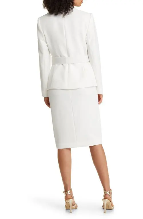 TAHARI ASL Belted Jacket And Skirt Set - Ivory