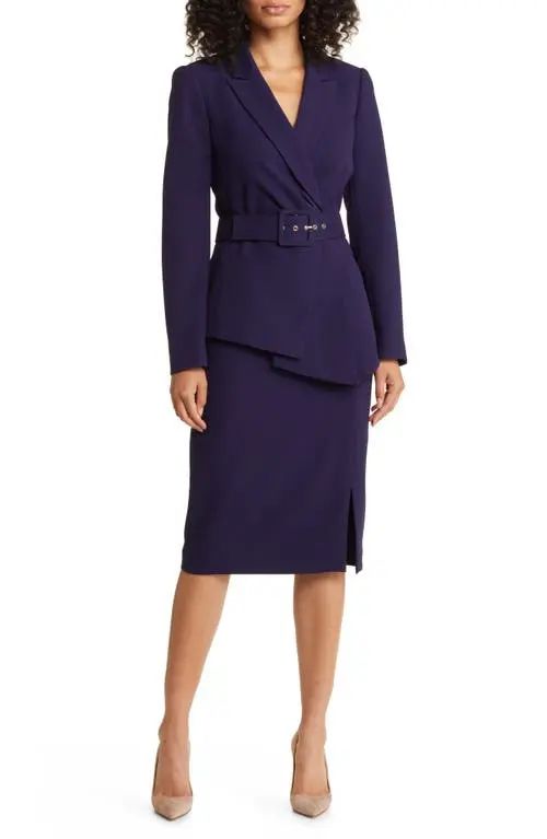 TAHARI ASL Belted Jacket And Skirt Set - Midnight Navy
