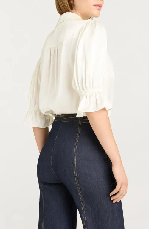 Cinq À Sept Fiona Ruffle Cuff Silk Button-up Shirt