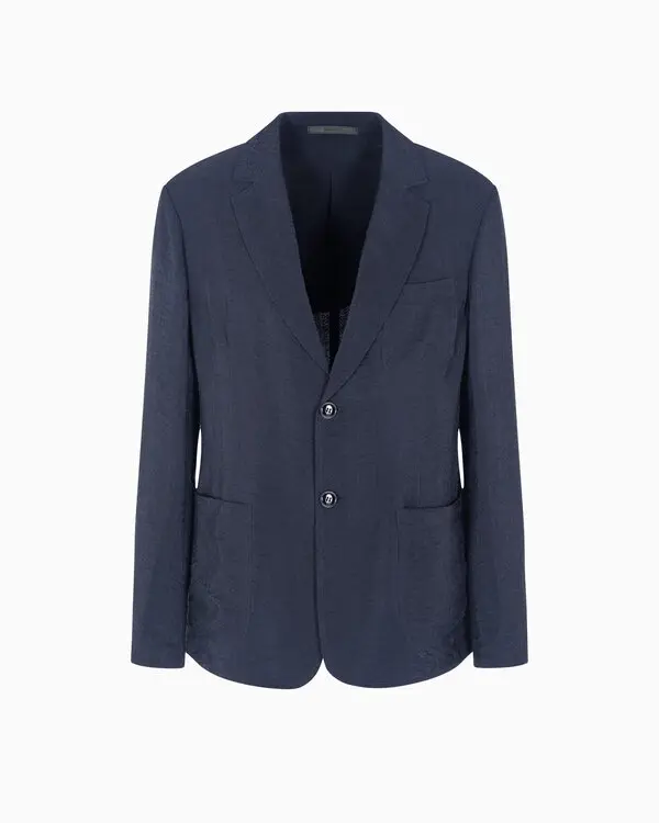 Giorgio Armani Single-breasted Jacquard Cupro Jacket - Blue