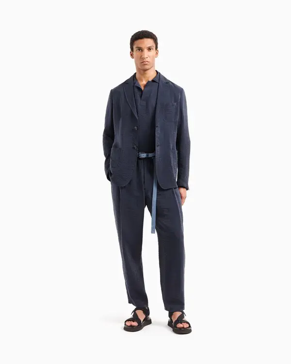 Giorgio Armani Single-breasted Jacquard Cupro Jacket - Blue