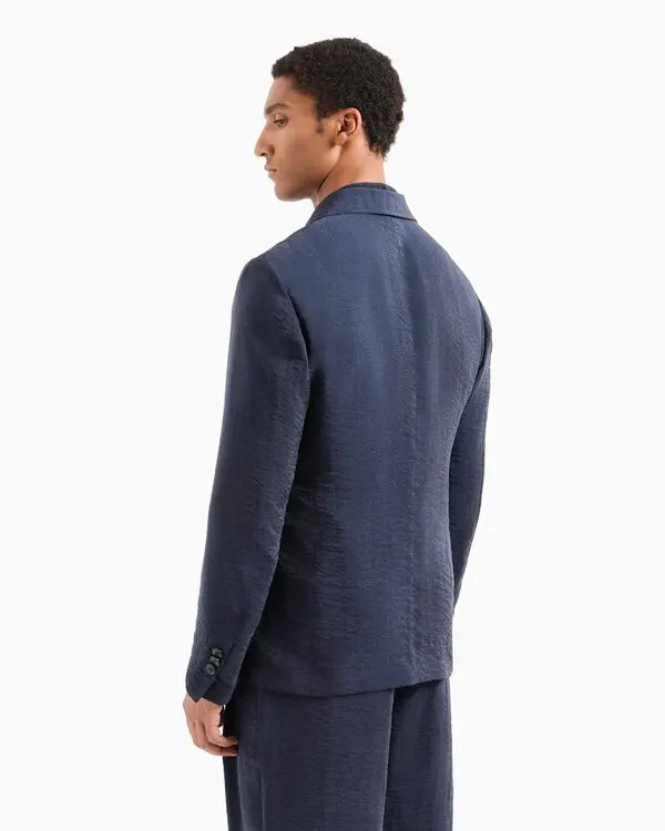 Giorgio Armani Single-breasted Jacquard Cupro Jacket - Blue