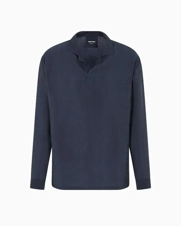 Giorgio Armani Jacquard Cupro Polo Shirt - Blue