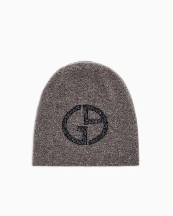 Giorgio Armani Cashmere Beanie With Ga Logo - Beige