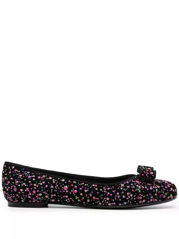 FERRAGAMO Varina Leather Ballerina Shoes - Black