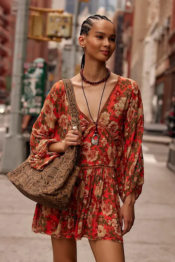 Free People Printed Mini Dress In Coral Koi Combo - 66% Off | Editorialist