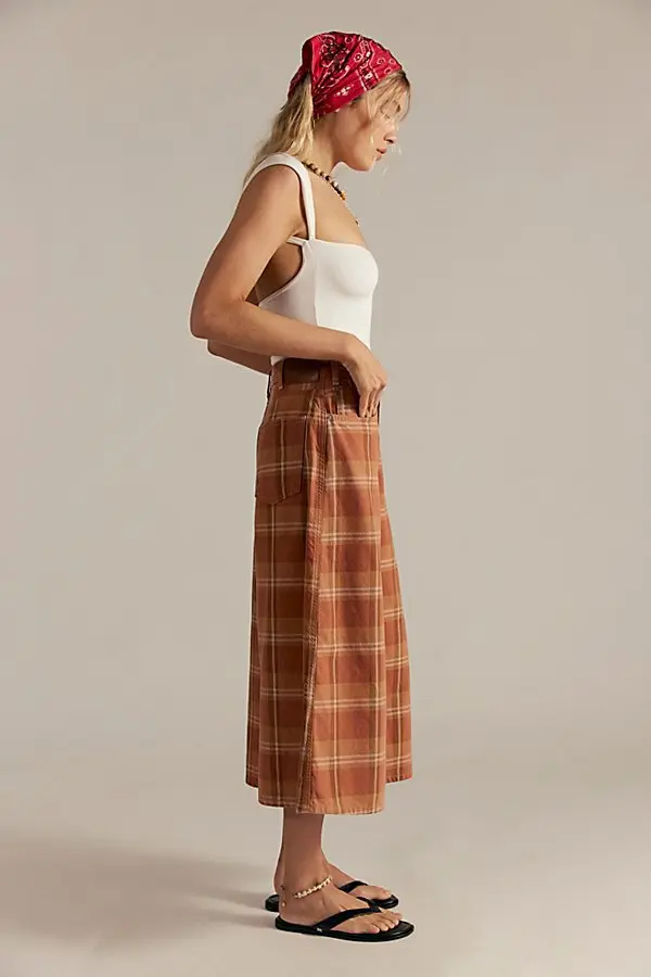 Free People We The Free High Top Wide Leg Crop Plaid Jeans