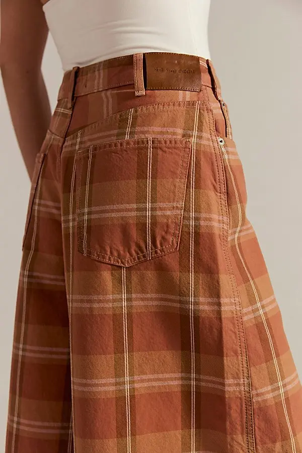 Free People We The Free High Top Wide Leg Crop Plaid Jeans
