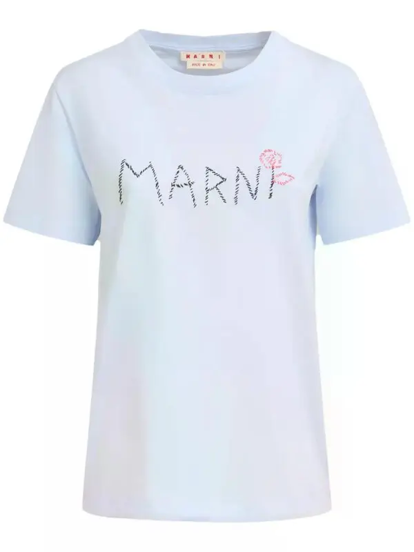 Marni Logo-stitch Cotton T-shirt - Blue