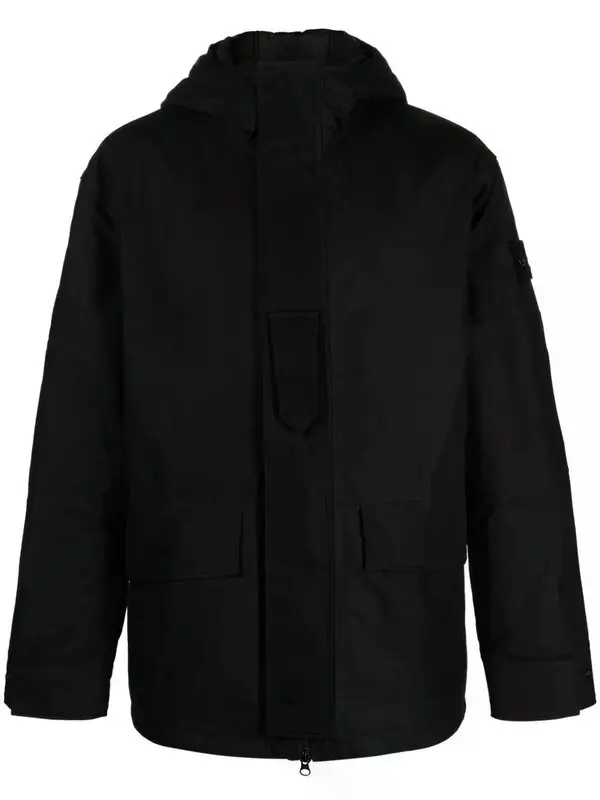 Stone Island Garment-dyed Cotton Hooded Jacket - Black