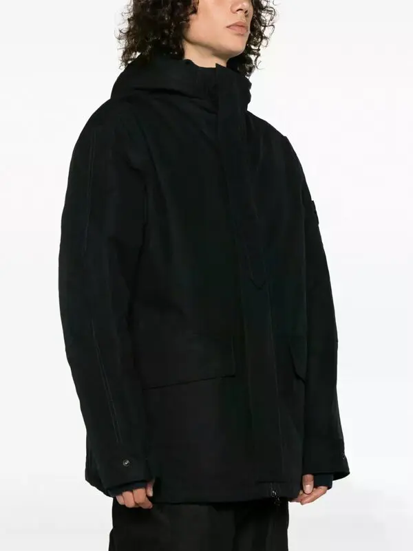 Stone Island Garment-dyed Cotton Hooded Jacket - Black