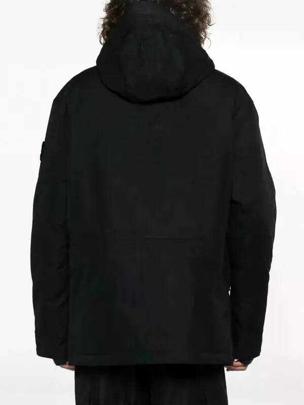 Stone Island Garment-dyed Cotton Hooded Jacket - Black