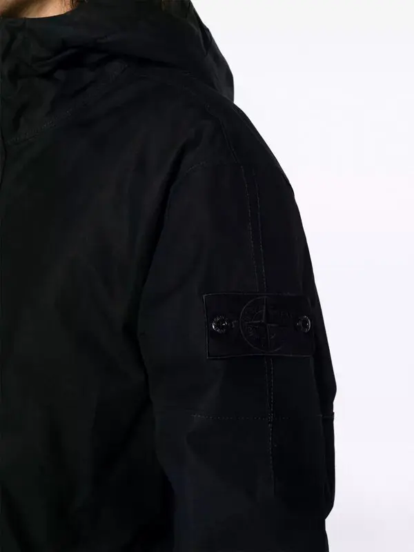 Stone Island Garment-dyed Cotton Hooded Jacket - Black