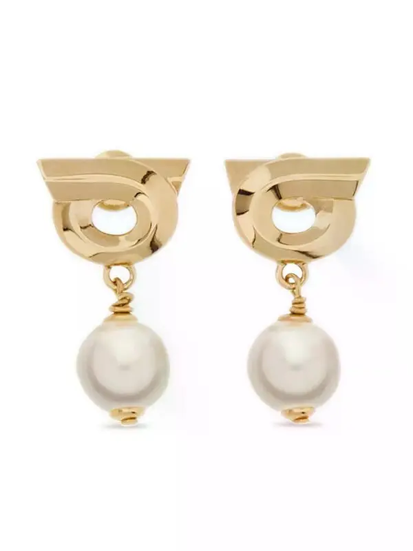 FERRAGAMO Faux-pearl Gancini Earrings - Gold