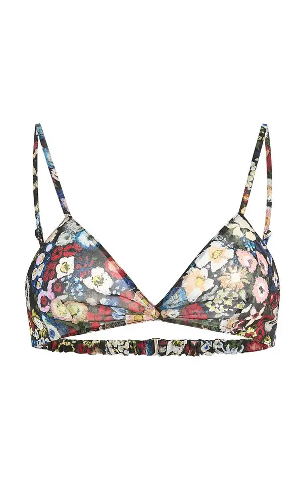 Khaite Talita Printed Silk Bralette - Black