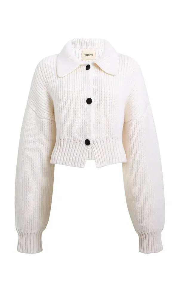Khaite Pome Ribbed Cashmere Cardigan - White