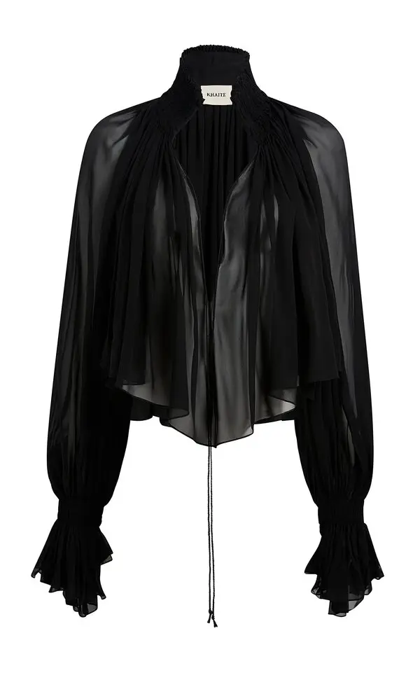 Khaite Durer Pleated Silk-chiffon Top - Black