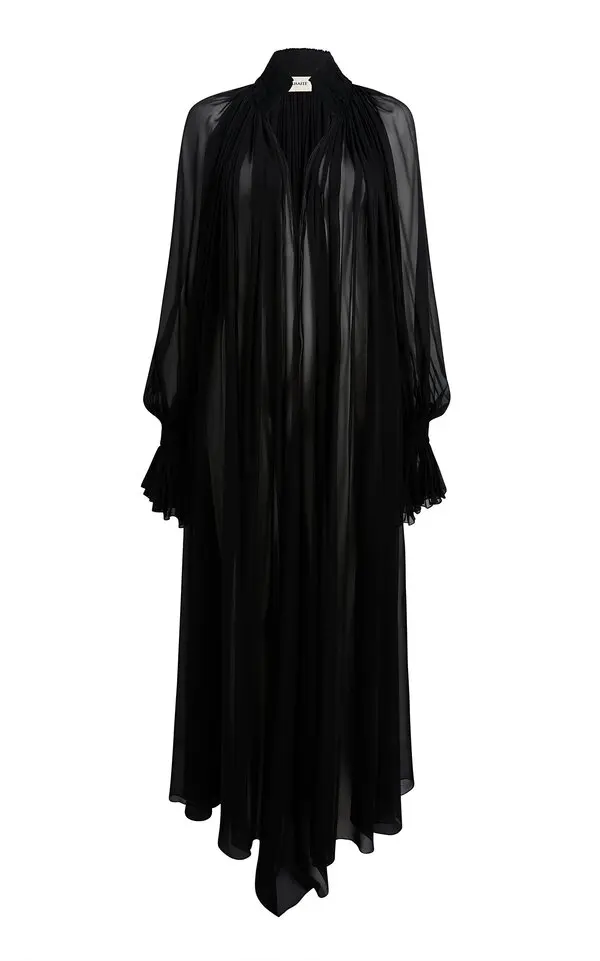 Khaite Edgar Pleated Silk-chiffon Maxi Dress - Black