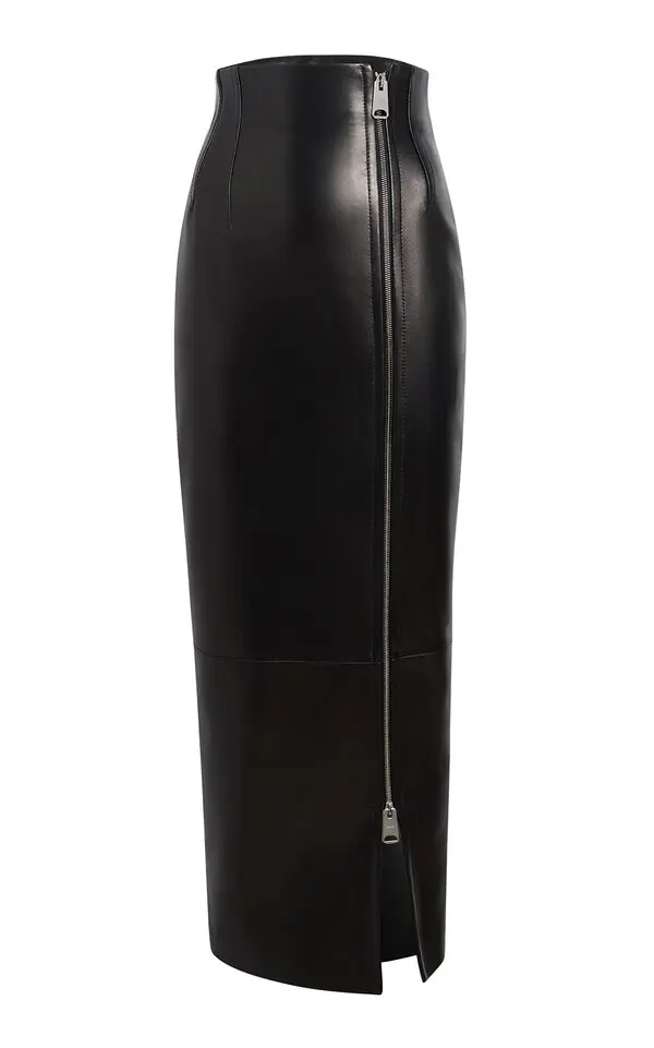 Khaite Gres Plongé Leather Maxi Skirt - Black