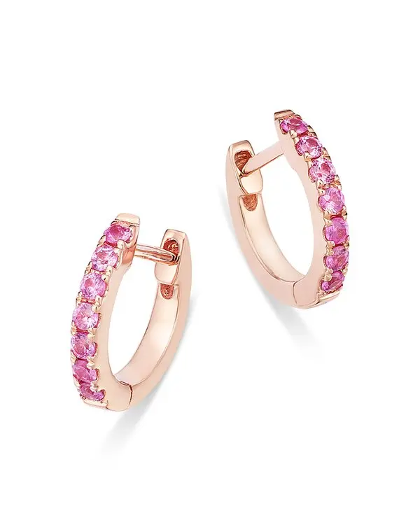 Bloomingdale'S Sapphire And 14k Rose Gold Huggie Hoop Earrings - Pink