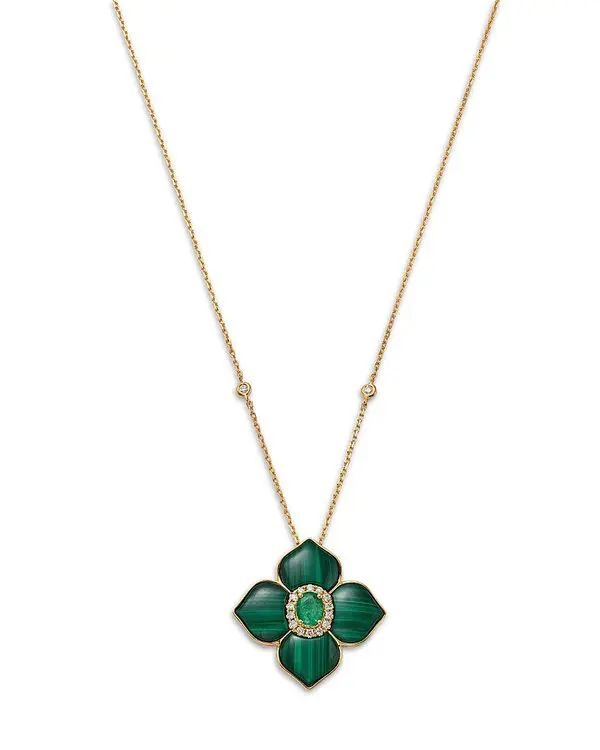 Bloomingdale'S Emerald, Malachite & Diamond Flower Pendant Necklace - Green/gold