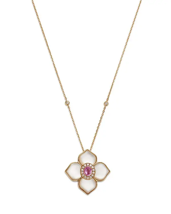 Bloomingdale'S Pink Sapphire & Mother Of Pearl Flower Pendant Necklace - Gold