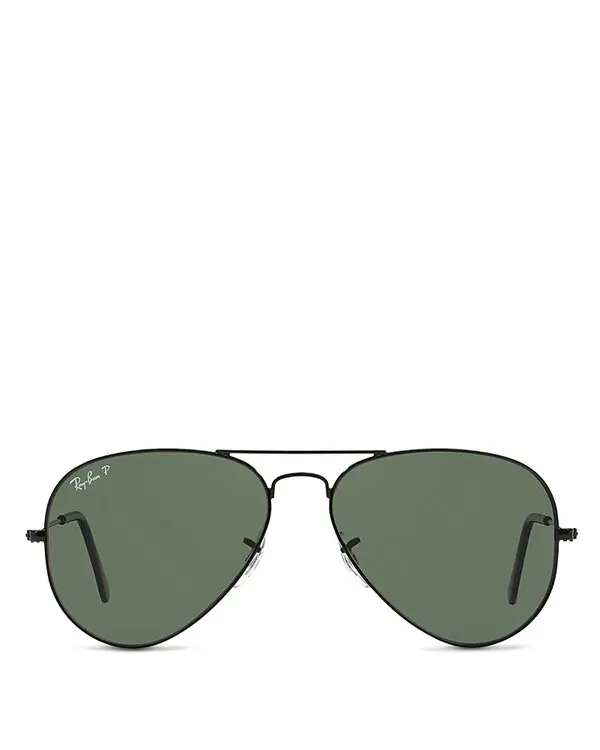 Ray-ban Polarized Brow Bar Aviator Sunglasses - Black/green Polarized Solid