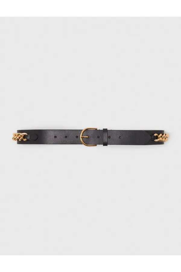 Maje Leather Belt With Chain Detail - Black