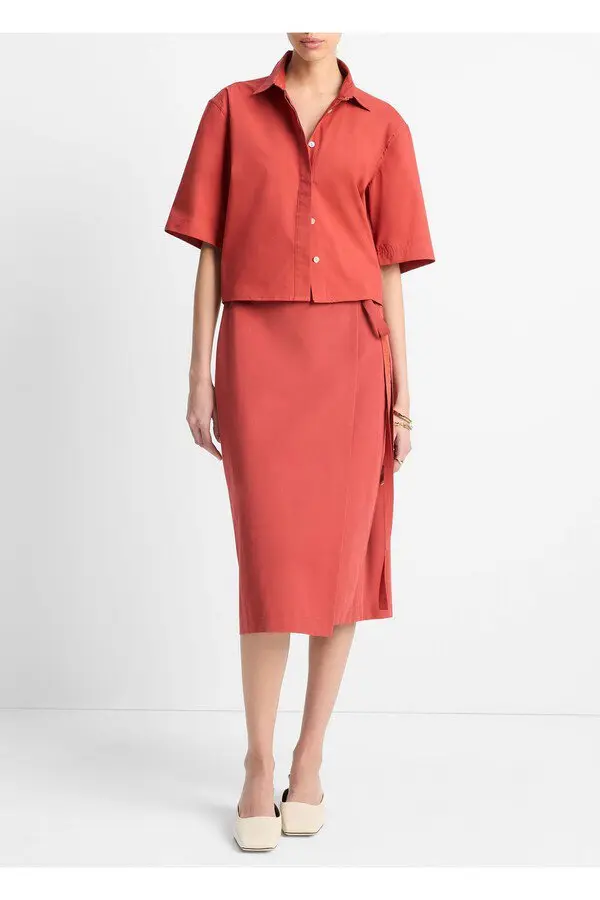 Vince Cotton-blend Straight Wrap Skirt