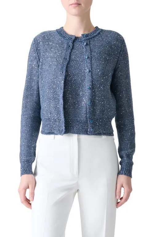 Akris Sequin Knit Linen Blend Cardigan