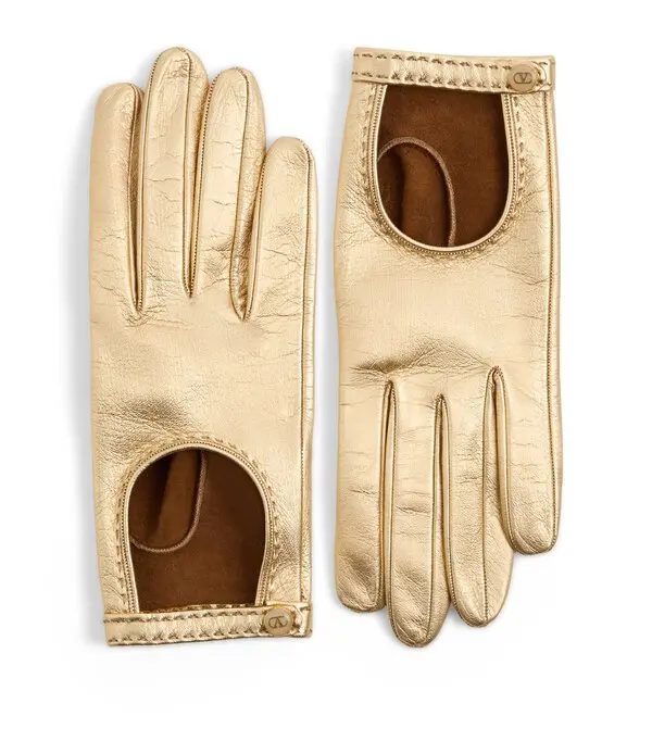 Valentino Garavani Leather Vlogo Signature Driver Gloves - Ivory