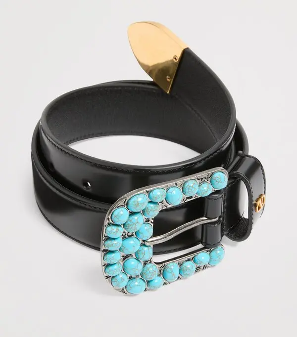 Valentino Garavani Leather Belt With Gemstone Buckle