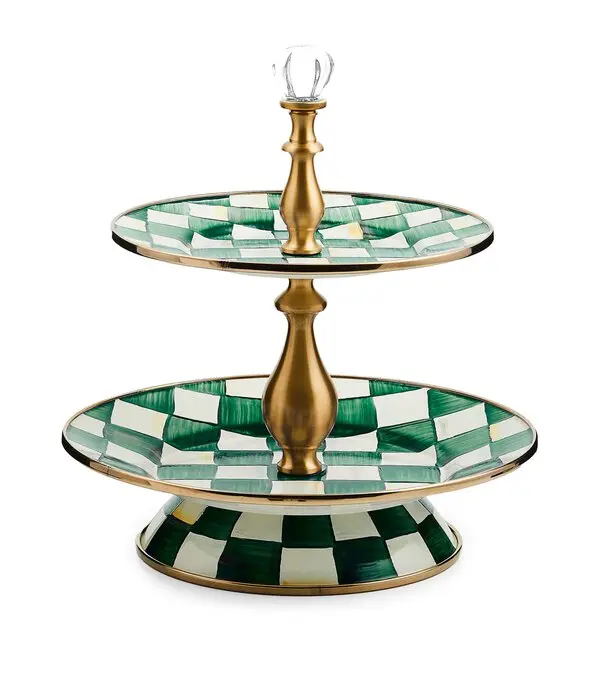MACKENZIE-CHILDS Emerald Check Two-tier Sweet Stand - Green
