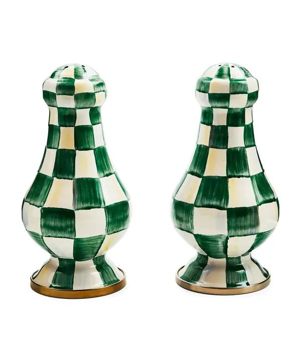 MACKENZIE-CHILDS Large Emerald Check Salt And Pepper Shakers - Green