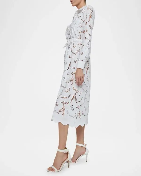 L & APOS;AGENCE Emilio Floral Embroidered Midi Shirtdress - White