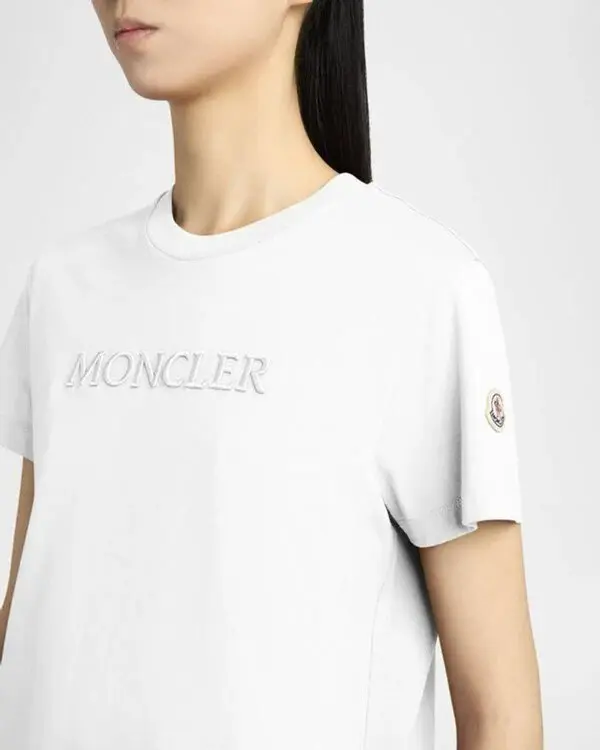 Moncler Classic Cotton Tee With Embroidered Logo - White