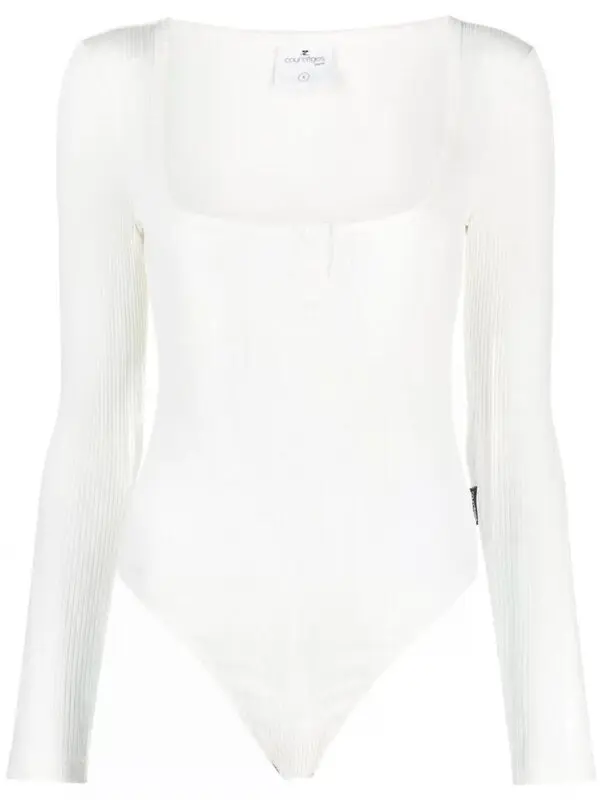 COURREGES Logo-patch Ribbed Cotton Bodysuit - White