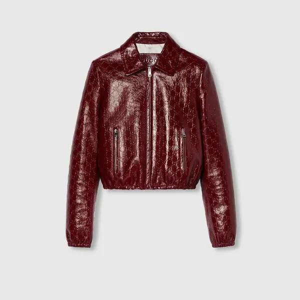 Gucci Gg Embossed Leather Bomber Jacket
