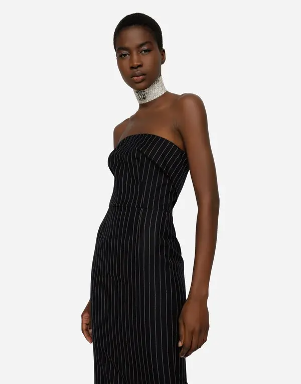 Dolce Gabbana Woolen Pinstripe Midi Dress Black Editorialist