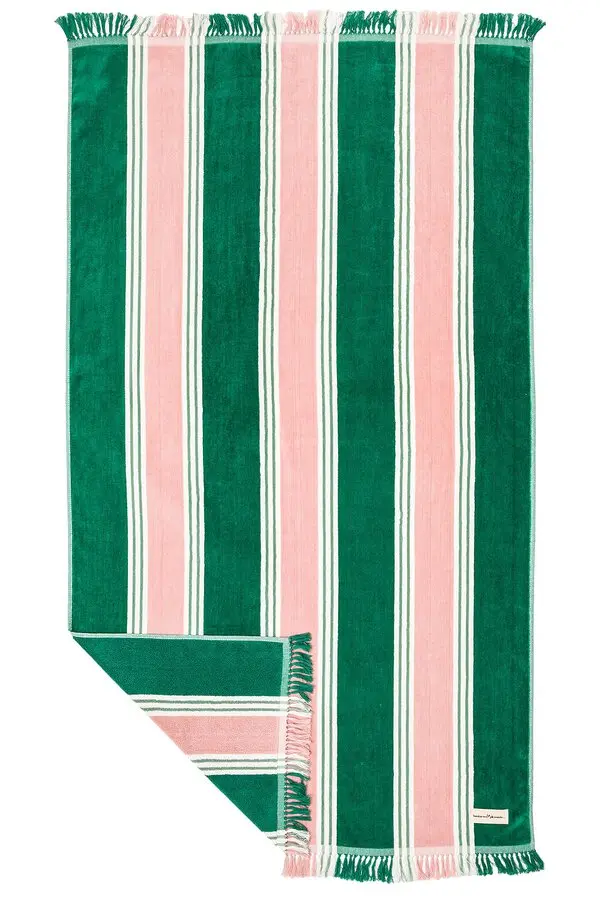 BUSINESS & PLEASURE Beach Towel In Green - Bistro Green Stripe