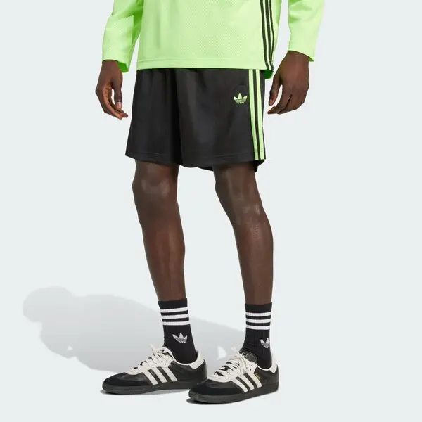 Adidas Adicolor Jacquard Shorts In Black Signal Green 40% Off