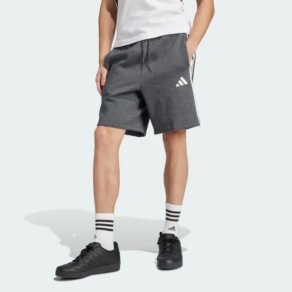 Adidas Essentials 3-stripes Fleece Shorts - Medium Grey Heather / Black