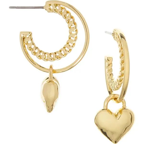 MARLYN SCHIFF Heart Charm Hoop Earrings - Gold
