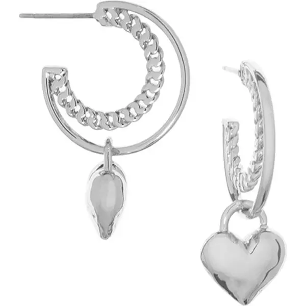 MARLYN SCHIFF Heart Charm Hoop Earrings - Silver