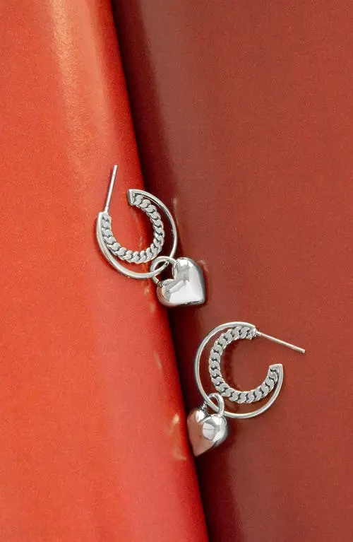 MARLYN SCHIFF Heart Charm Hoop Earrings - Silver