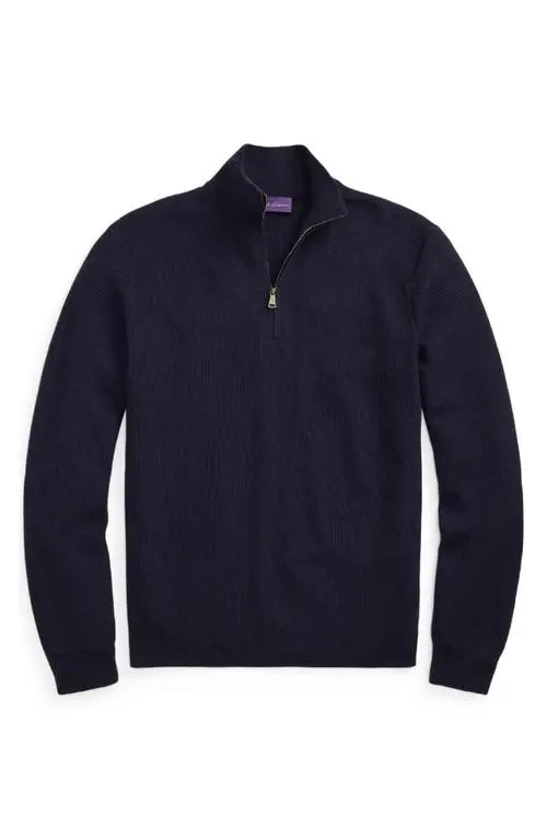 Ralph Lauren Purple Label Wool Piqué Quarter Zip Pullover - Classic Chairman Navy