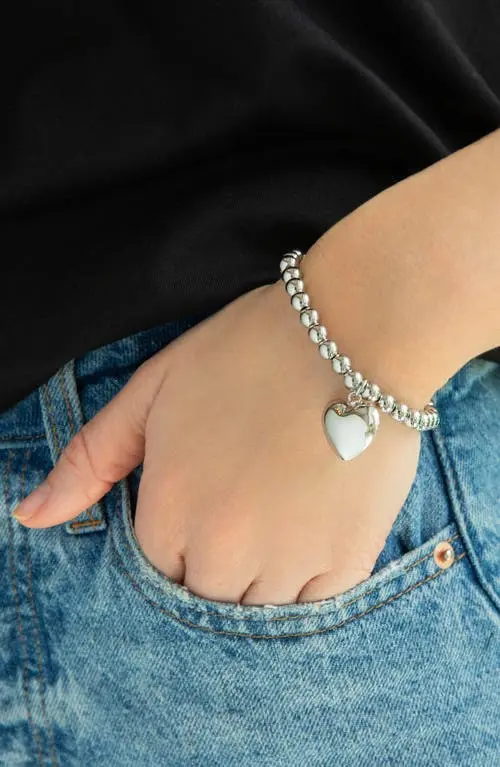 MARLYN SCHIFF Large Heart Charm Beaded Bracelet