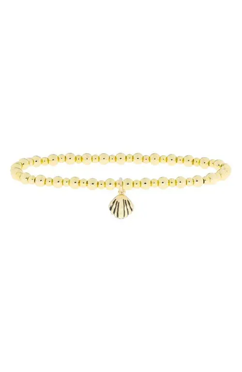 MARLYN SCHIFF Clam Shell Charm Ball Stretch Bracelet - Gold