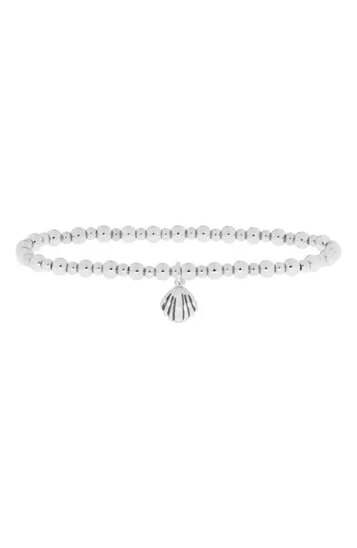 MARLYN SCHIFF Clam Shell Charm Ball Stretch Bracelet - Silver
