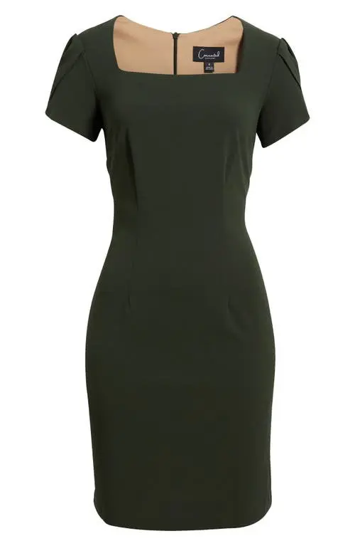 CONNECTED APPAREL Tulip Sleeve Sheath Dress - Loden/gold